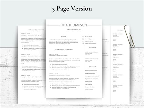 Sleek And Simple CV Template For English Job Applications Etsy