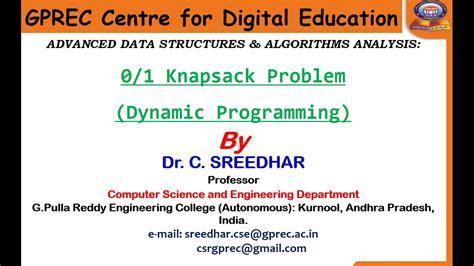 01 Knapsack Problem Dynamic Programming Youtube