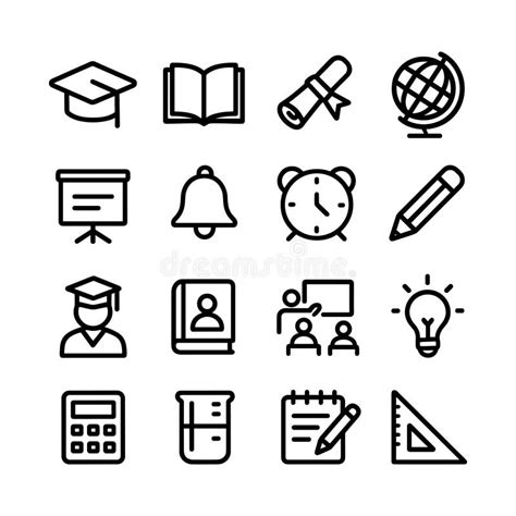 Simple Outline Education And Learning Icon Set With Black Line Style Stock Image Illustration