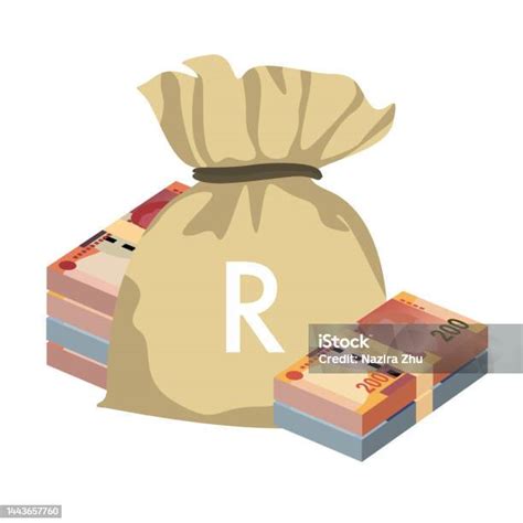 남아프리카 공화국 랜드 벡터 일러스트 레이 션입니다 아프리카 머니 세트 번들 지폐 돈 가방 50 100 200 Db 플랫 스타일 흰색 배경에 격리 심플한 미니멀 디자인 0