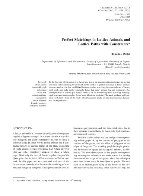 Pdf Perfect Matchings In Lattice Animals And Lattice Paths With Pdf Perfect Matchings In Lattice Animals And Lattice Paths With