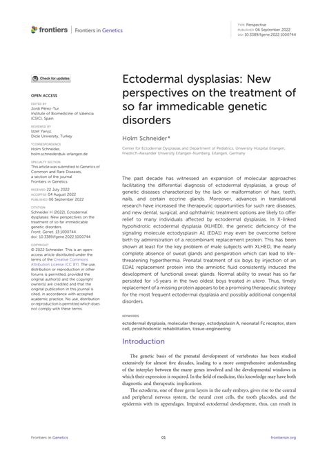 Pdf Ectodermal Dysplasias New Perspectives On The Treatment Of So Far Immedicable Genetic