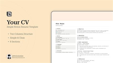 Your Cv Simple Resume Notion Template Planet Notion