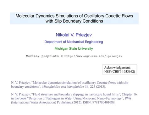 Molecular Dynamics Simulations Of Oscillatory Couette Flows With Slip Boundary Conditions Pdf