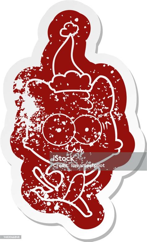 산타 모자를 쓰고 달리는 놀란 고양이의 기발한 만화 고민 스티커 고양이 새끼에 대한 스톡 벡터 아트 및 기타 이미지 고양이 새끼 귀여운 낙서 드로잉 Istock