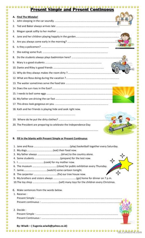 Present Simple And Present Continuou English Esl Worksheets Pdf Doc
