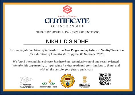 Java Internshipcomplete Codingjourney Vaultofcodes Nikhil D Sindhe