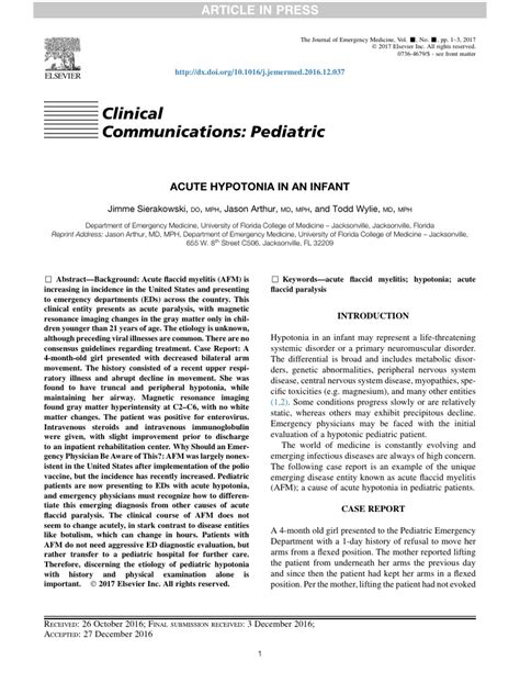 Acute Hypotonia In An Infant 2017 Download Free Pdf Spinal Cord