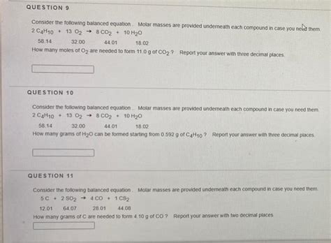 Solved Question 9 Consider The Following Balanced Equation