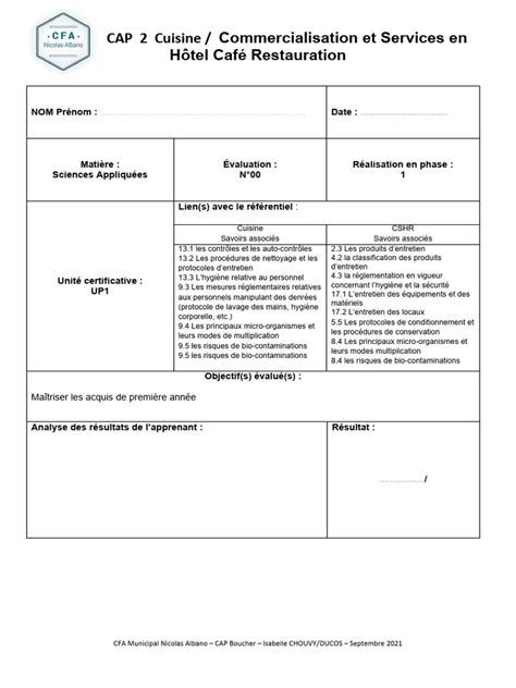 Page De Garde Éval Diag Cap 2cuis Hcr Pdf