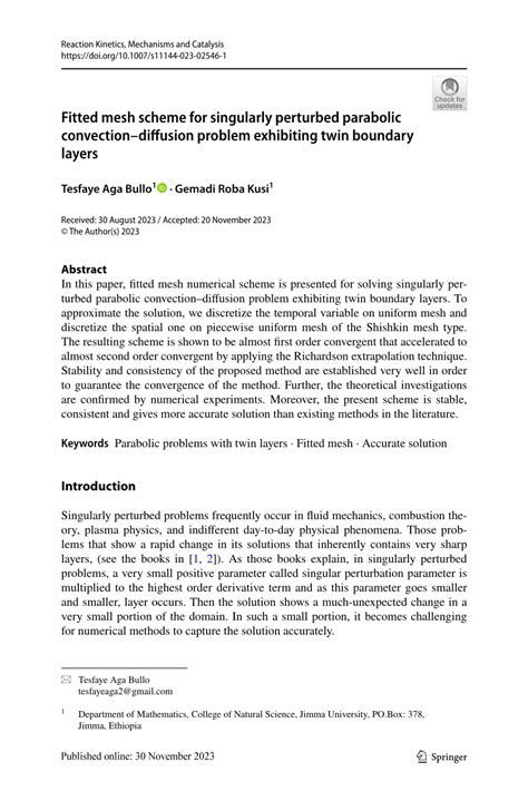 Pdf Fitted Mesh Scheme For Singularly Perturbed Parabolic Convection Diffusion Problem