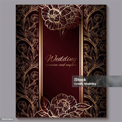 절묘 한 레드 로얄 럭셔리 웨딩 초대장 텍스트 프레임 및 장소 골드 꽃 배경 황금 반짝 그라데이션 장미 또는 모란으로 만든 레이스 단풍 0명에 대한 스톡 벡터 아트 및 기타