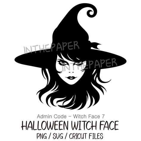 Halloween Witch Face Svg Png Black Silhouette Line Art Black And
