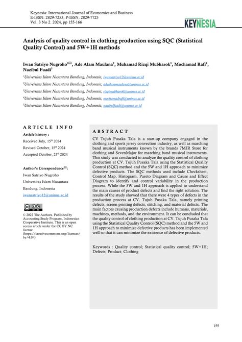 Pdf Analysis Of Quality Control In Clothing Production Using Sqc