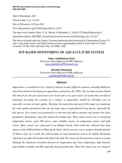Iot Based Monitoring Of Aquaculture System Pdf Water Quality Correlation And Dependence