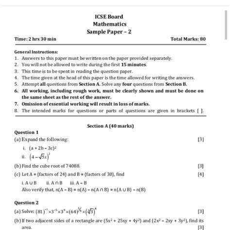 Icse Qpaer2 Mathematics Notes Teachmint
