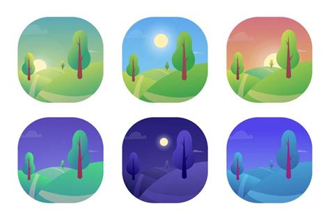 Day And Night Landscape Morning Dawn Afternoon And Evening