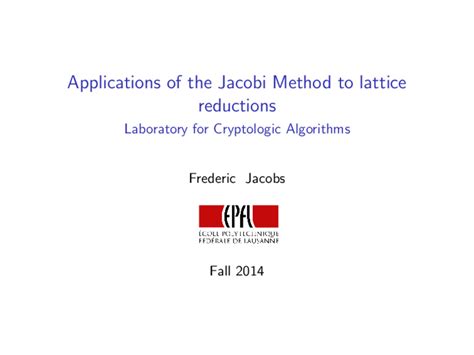 Lattice Cryptography The Jacobi Reduction Algorithm Speaker Deck