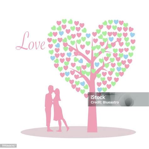 사랑의 나무 아래 키스 손을 그린 커플 흰색 배경에 발렌타인 데이 개념 벡터 그림입니다 기념일 카드에 대한 스톡 벡터 아트 및 기타 이미지 기념일 카드 나무 사랑