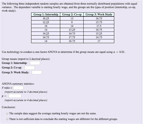 solved the following three independent random samples are