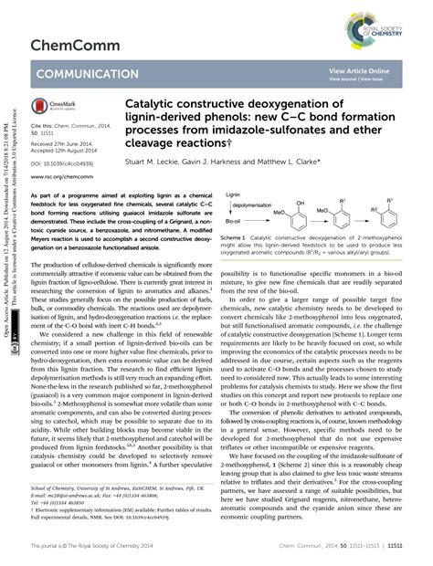 Pdf Catalytic Constructive Deoxygenation Of Lignin Derived Phenols New C C Bond Formation
