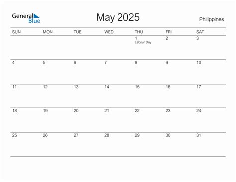 May 2025 Monthly Calendars With Philippines Holidays