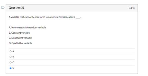solved question 31 1 pts a variable that cannot be measured