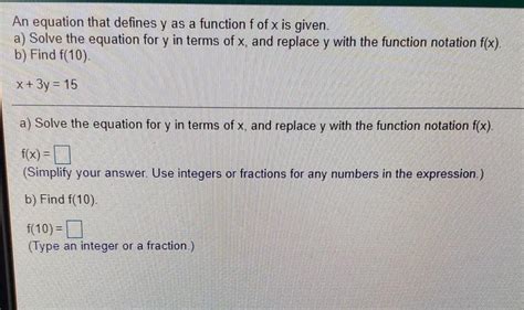 Solved An Equation That Defines Y As A Function F Of X Is Chegg Com