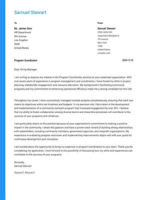 15 Program Coordinator Cover Letter Examples And Templates For 2025 Resumedesign Ai