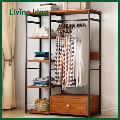 Living Idea ราวแขวนเสื้อผ้า พร้อมชั้นวางของและลิ้นชักด้านล่าง โครงเหล็ก เรียบง่ายทันสมัย มีให้