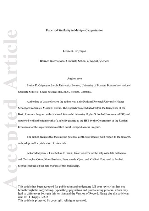 Pdf Perceived Similarity In Multiple Categorization