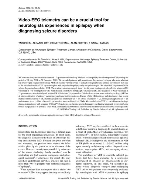 PDF Video EEG Telemetry Can Be A Crucial Tool For Neurologists Experienced In Epilepsy When
