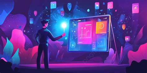 Person Interacting With Digital Interface In Dark Blue Background Person Interacts With