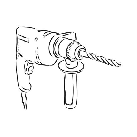 Dibujo De Taladro Eléctrico Aislado Sobre Fondo Blanco Ilustración De