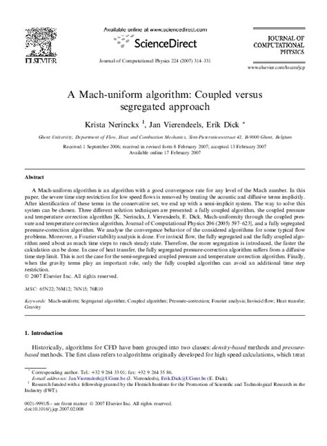 Pdf A Mach Uniform Algorithm Coupled Versus Segregated Approach