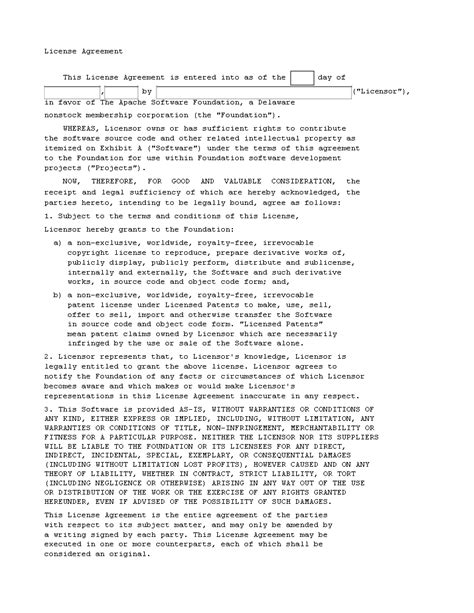 Software License Agreement Template For Foundation And Licensor