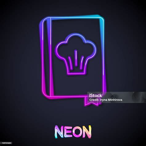 검은 색 배경에 고립 된 빛나는 네온 라인 쿡 북 아이콘 요리 책 아이콘 레시피 북 포크와 칼 아이콘 칼 붙이 기호 벡터 고풍스런에 대한 스톡 벡터 아트 및 기타 이미지