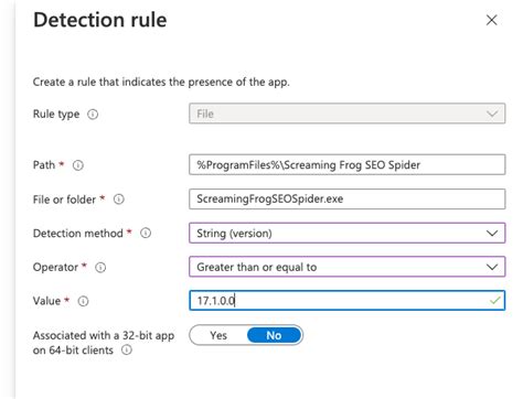 screaming frog detection rule not working r intune