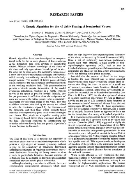 Pdf A Genetic Algorithm For The Ab Initio Phasing Of Icosahedral Viruses