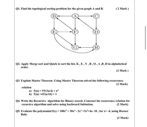 Solved Q1 Find The Topological Sorting Problem For The