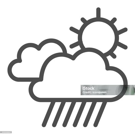 비오는 구름과 태양 라인 아이콘 열대 항해 개념과 함께 날씨 벡터 그래픽입니다 흐린 날씨 하늘 기호 흰색 배경 모바일 또는 웹 디자인에 대한 개요 스타일 아이콘 0명에 대한