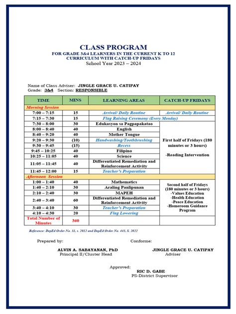 Grade 3 Class Program Pdf Behavior Modification Learning