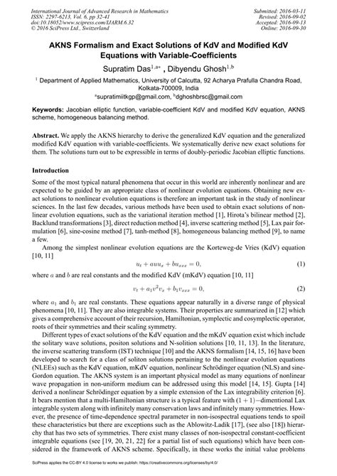 Pdf Akns Formalism And Exact Solutions Of Kdv And Modified Kdv