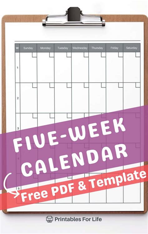 Free 5 Week Calendar Printable Pdf