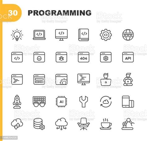 Computer Programming Line Icons Editable Stroke Pixel Perfect For