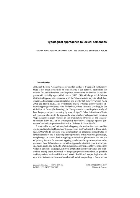 Pdf Typological Approaches To Lexical Semantics