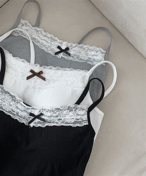 캡내장 미니 리본 레이스 크롭 이너 레이어드 골지 나시 브라탑 에이블리