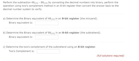 Solved D Perform The Operation Using The Two S Complement Chegg Com