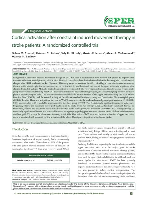 Pdf Cortical Activation After Constraint Induced Movement Therapy In