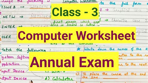 Class 3 Computer Annual Exam Question Paper 2024 25 Class 3 Exam